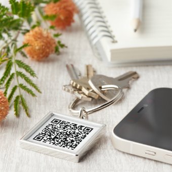 White | Custom QR Code Scannable Keychain | Zazzle