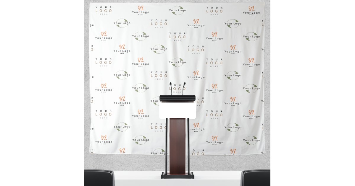 White Custom Three Logo Business Company Backdrop | Zazzle
