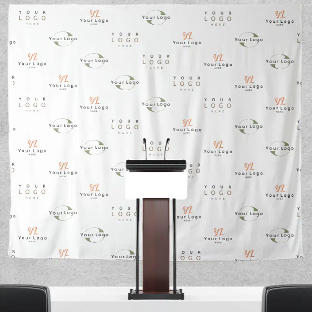 White Custom Three Logo Business Company Backdrop | Zazzle