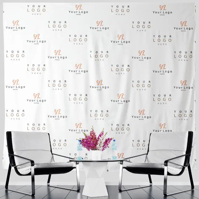 White Custom Two Logo Business Company H. Backdrop | Zazzle
