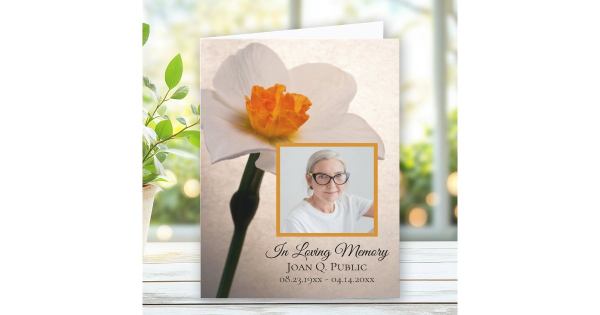 White Daffodil Spring Funeral Memorial Sympathy Thank You Card | Zazzle
