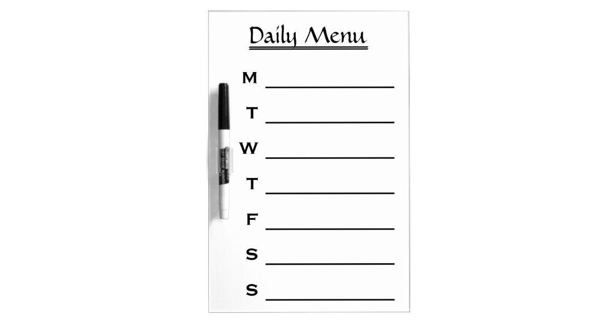 White Daily Menu Weekly Menu Dry Erase Board | Zazzle