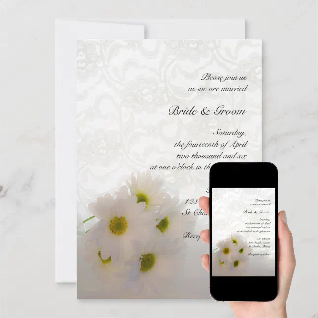 White Daisies and Lace Wedding Invitation | Zazzle