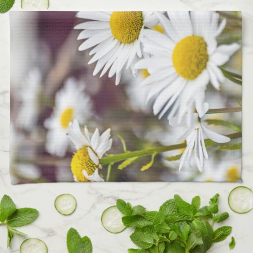 White daisies kitchen towel | Zazzle