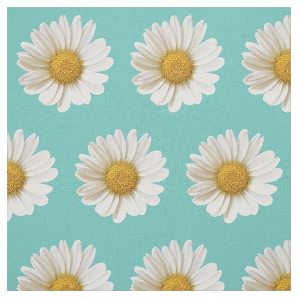 Daisies on Blue Background Fabric | Zazzle