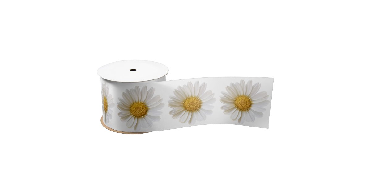 White Daisies Satin Ribbon | Zazzle