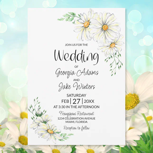 White Daisies Wedding Invitation | Zazzle