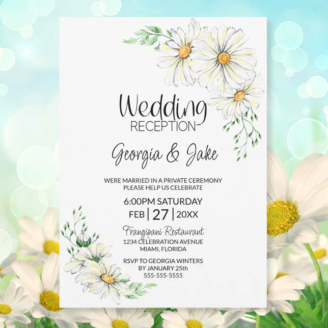 White Daisies Wedding Reception Invitation | Zazzle