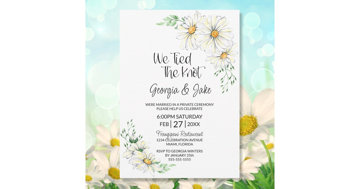 White Daisies Wedding Reception Invitation | Zazzle