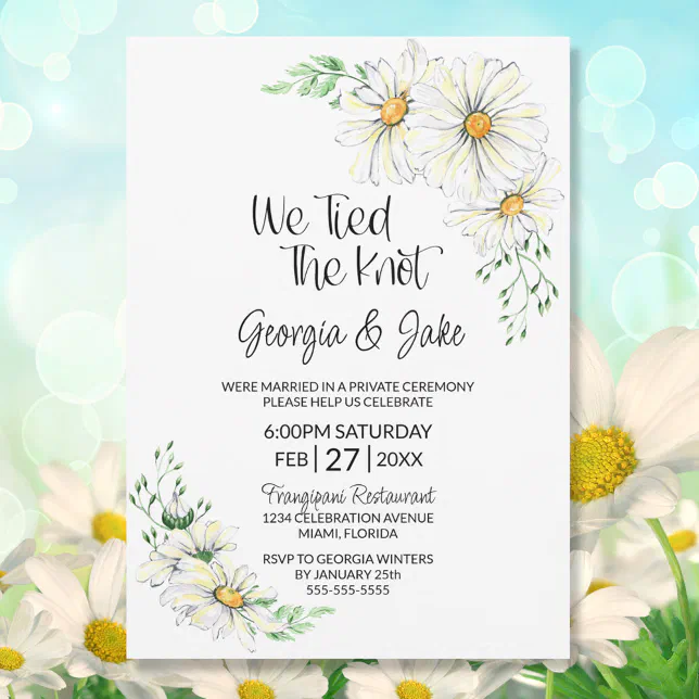 White Daisies Wedding Reception Invitation | Zazzle