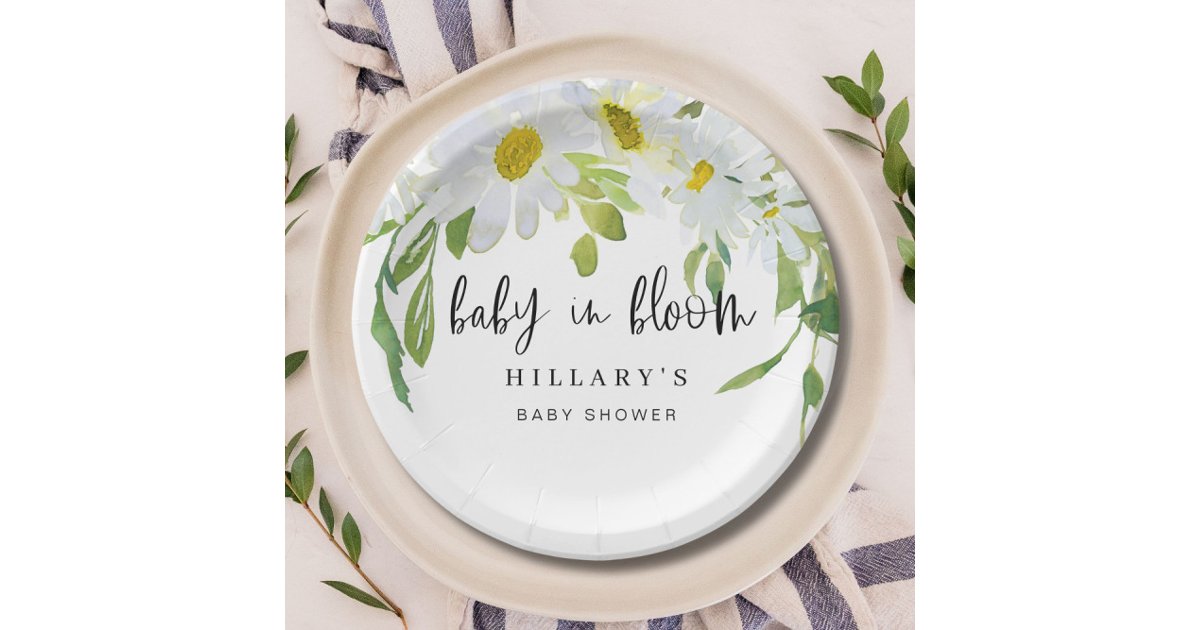 White Daisy | Baby Shower Summer floral Paper Plates | Zazzle