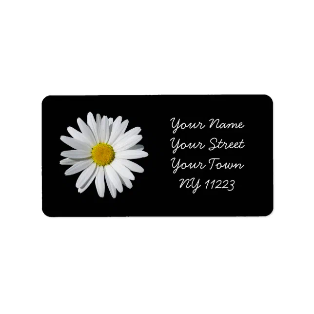 White Daisy Black Background Address Label | Zazzle