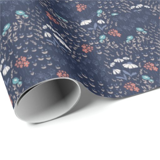 white daisy floral print on navy blue background wrapping paper | Zazzle