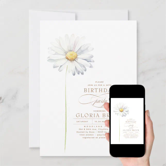 White Daisy Flower Wildflowers Themed Birthday Invitation | Zazzle