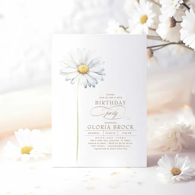White Daisy Flower Wildflowers Themed Birthday Invitation | Zazzle