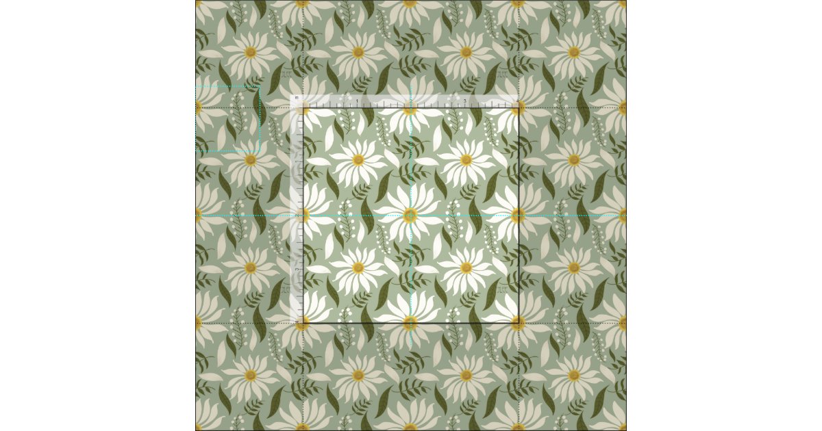 White Daisy Mint Floral Pattern Fabric | Zazzle