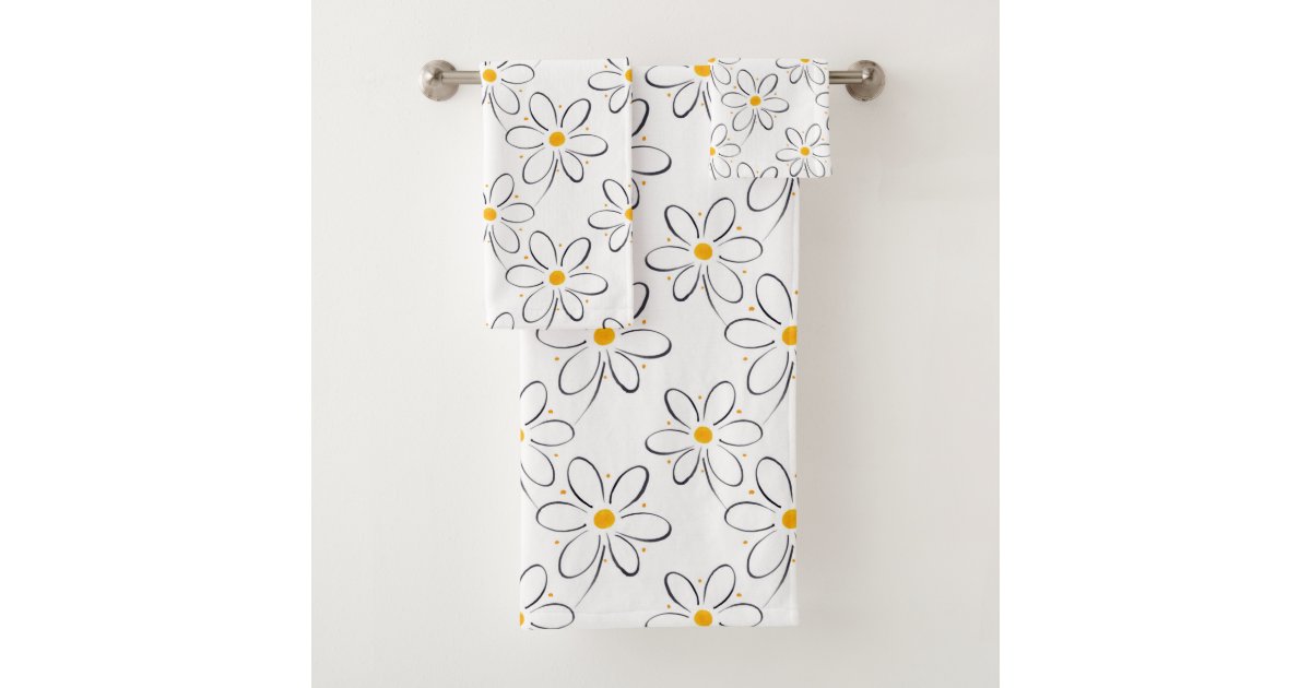White Daisy Pattern Bath Towel Set | Zazzle