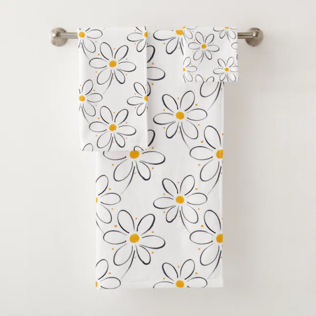 White Daisy Pattern Bath Towel Set | Zazzle
