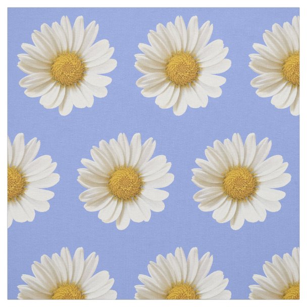 Daisies on Blue Background Fabric | Zazzle