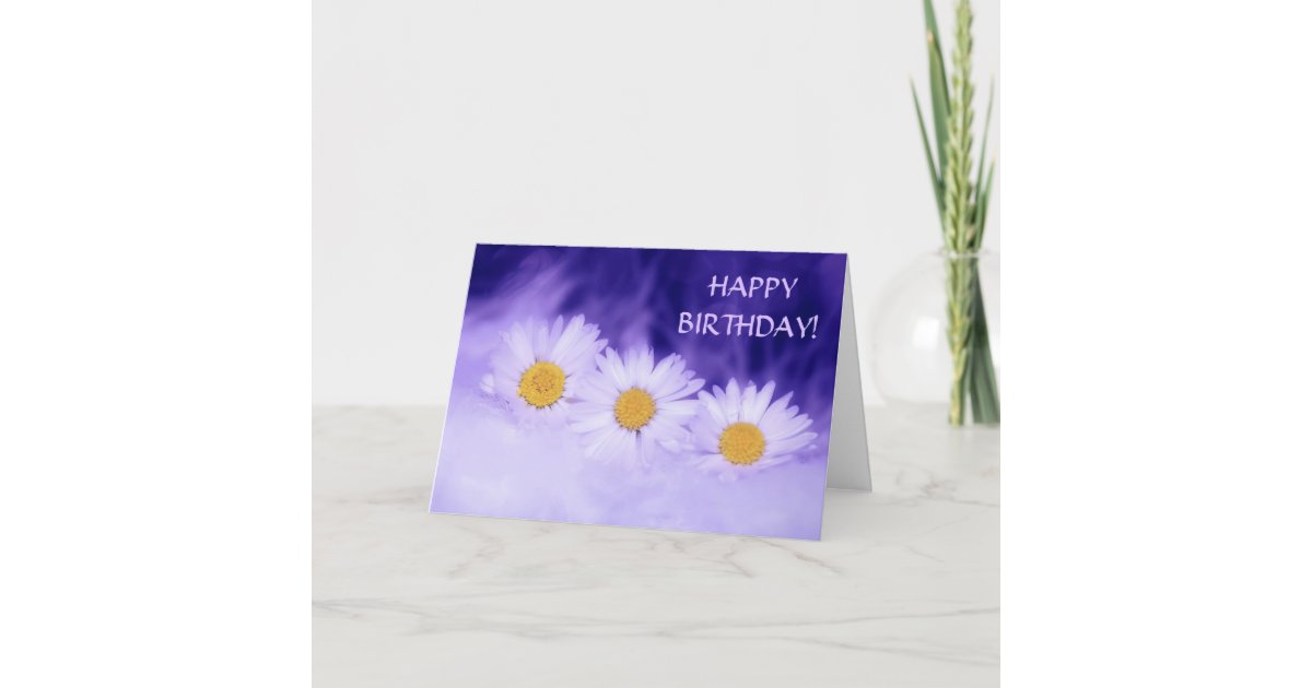 White Daisy Purple Happy Birthday Card | Zazzle