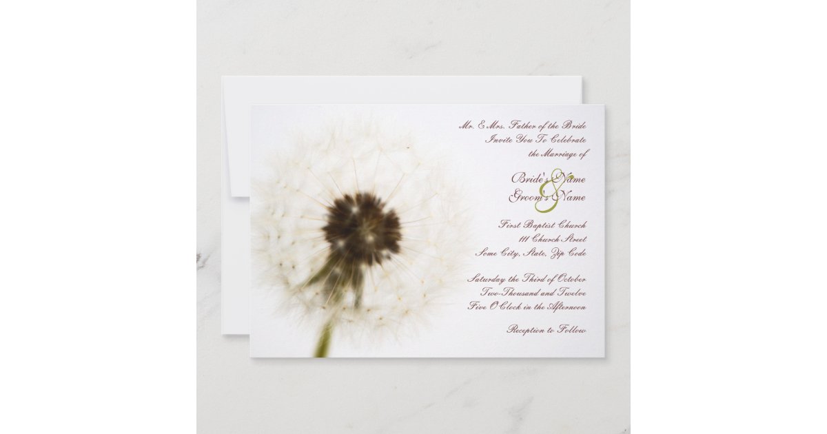 White Dandelion Wedding Invitation | Zazzle