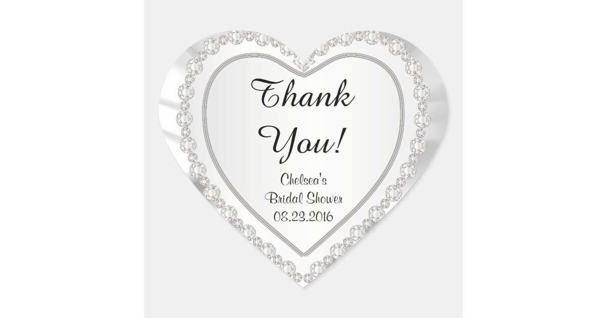 White Diamond Heart on White Satin Heart Sticker | Zazzle
