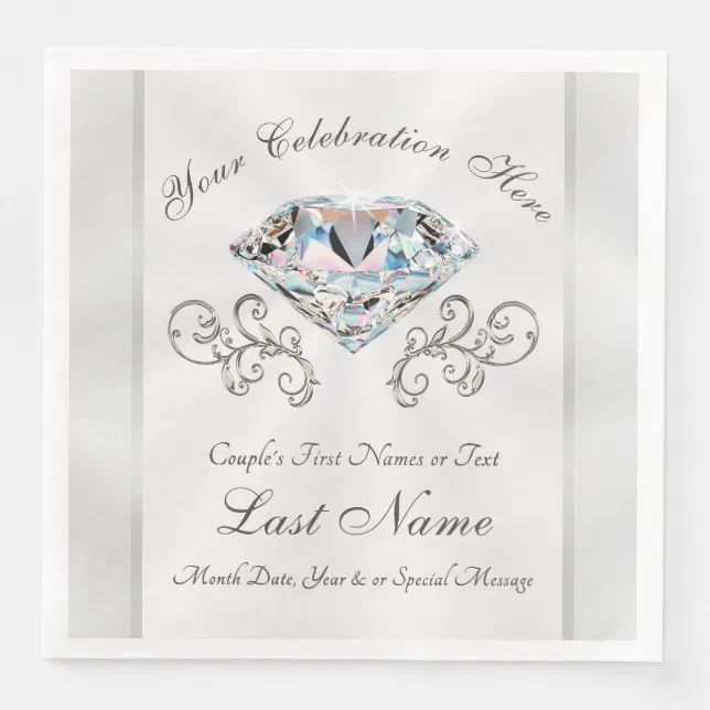 White Diamond Napkins Personalized Wedding Napkins | Zazzle