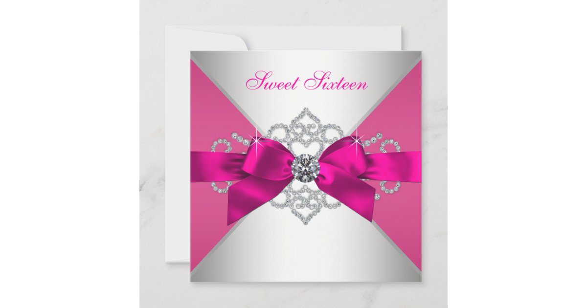 White Diamonds Hot Pink Birthday Party Invitation | Zazzle