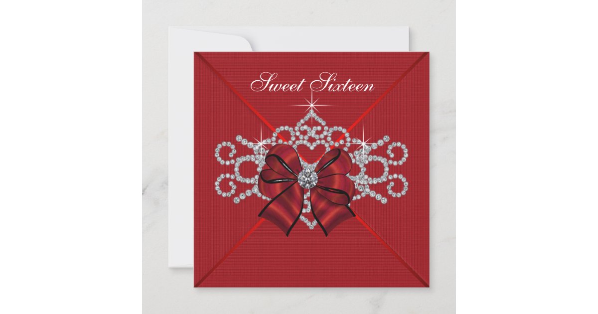 White Diamonds Red Sweet 16 Birthday Party Invitation | Zazzle