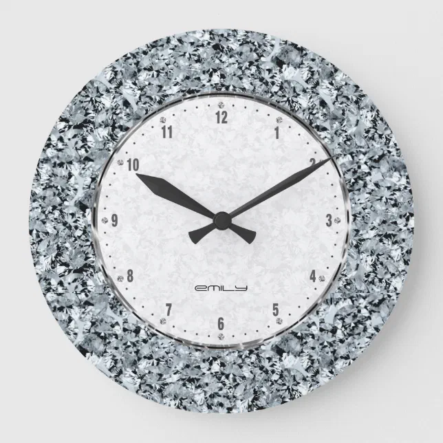 White Diamonds Seamless Pattern Large Clock | Zazzle