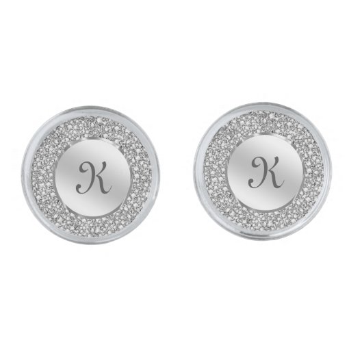 White Diamonds & Sparkles Custom Monogram Cufflinks | Zazzle