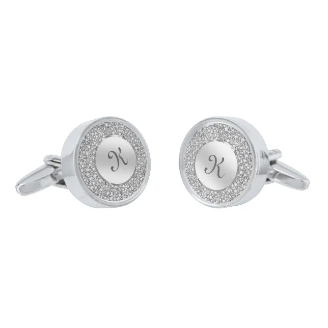 White Diamonds & Sparkles Custom Monogram Cufflinks | Zazzle