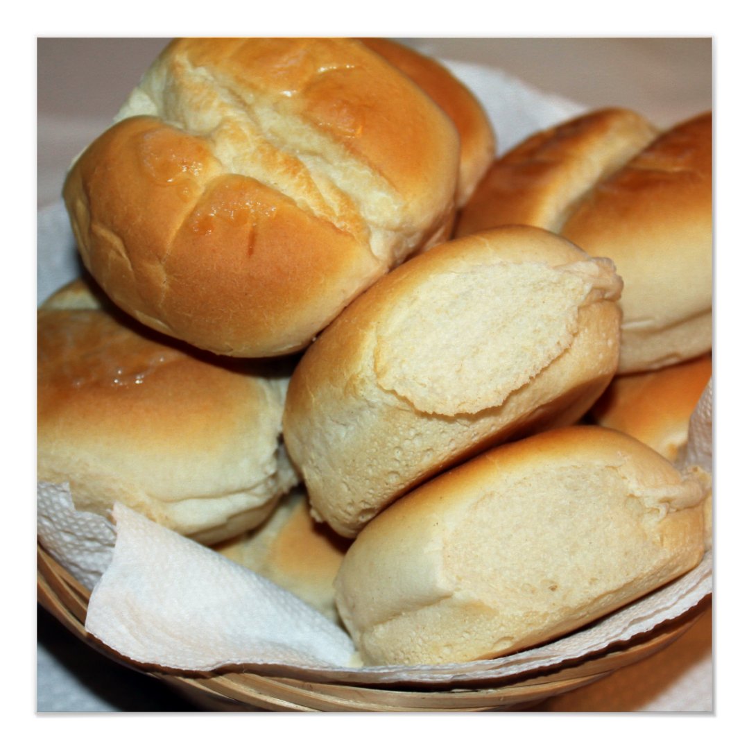 White Dinner Rolls In a Bread Basket Photo Poster | Zazzle