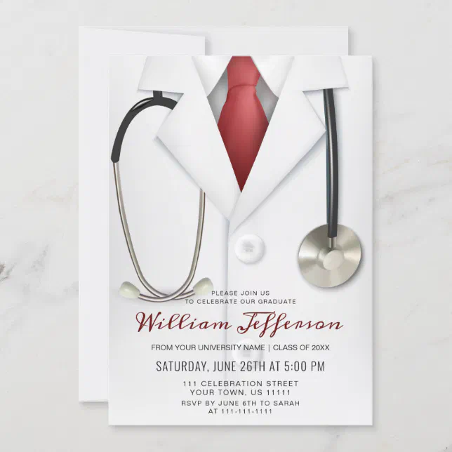 White Doctor Coat Modern Nursing School Graduation Invitation | Zazzle