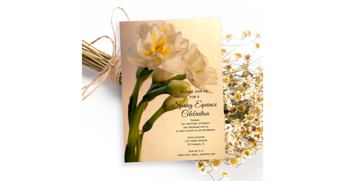 White Double Daffodils Spring Equinox Celebration Invitation | Zazzle