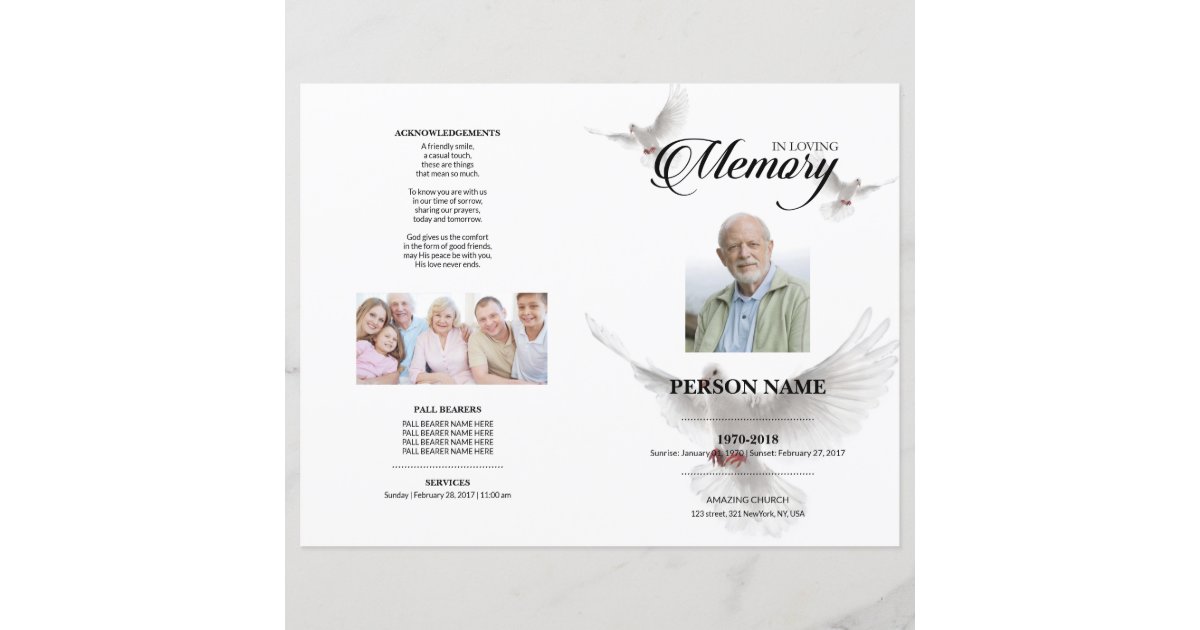 White Dove Funeral Template | Zazzle