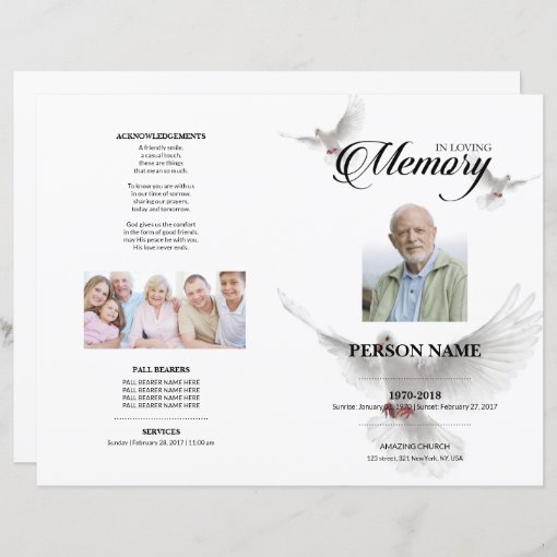 White Dove Funeral Template | Zazzle