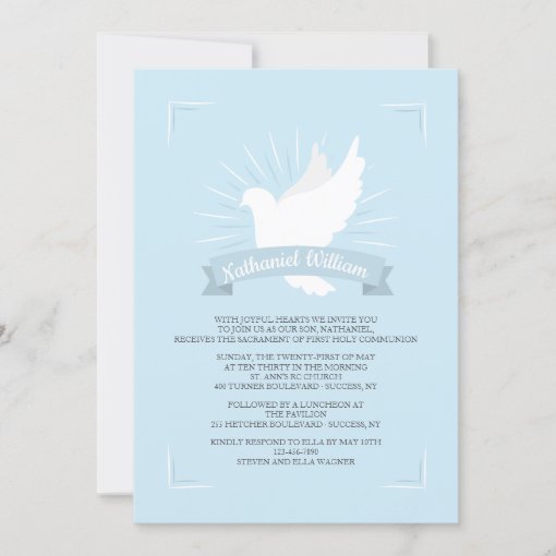 White Dove In Blue Religious Invitation | Zazzle