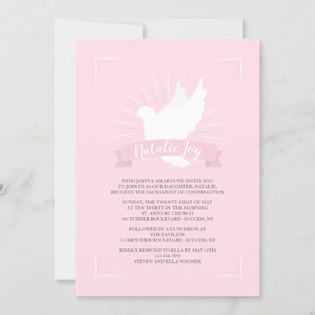 White Dove In Pink Religious Invitation | Zazzle