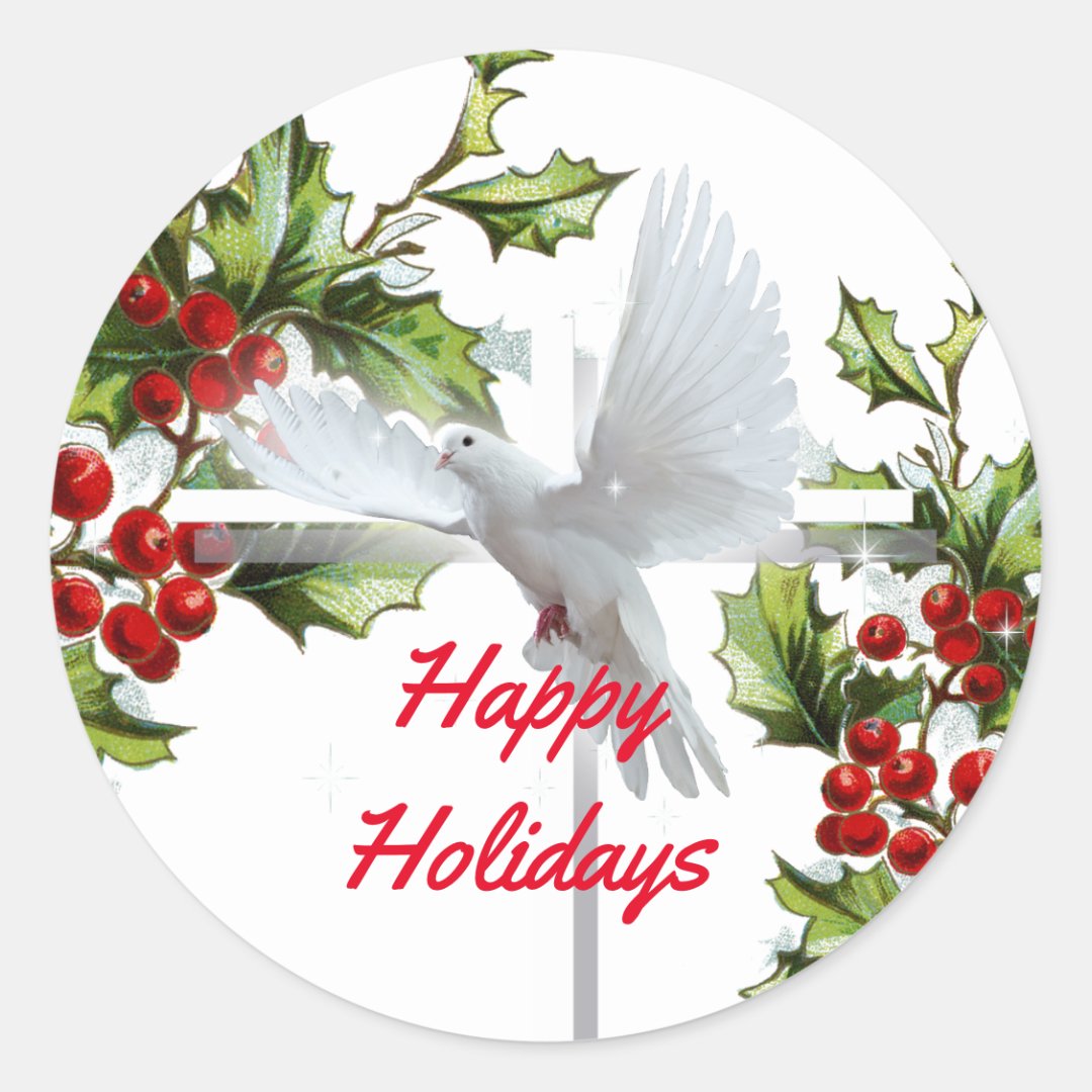 White dove of peace christian mistletoe christmas classic round sticker ...