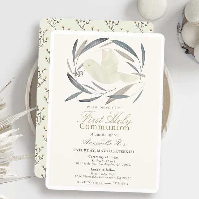 White Dove Olive Branch First Holy Communion Invitation | Zazzle