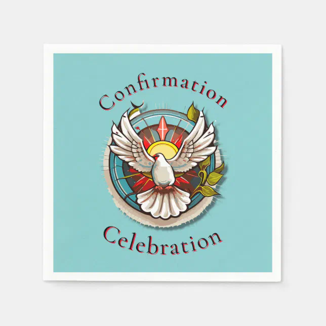 White Dove Teal Blue Confirmation Celebration Napkins | Zazzle