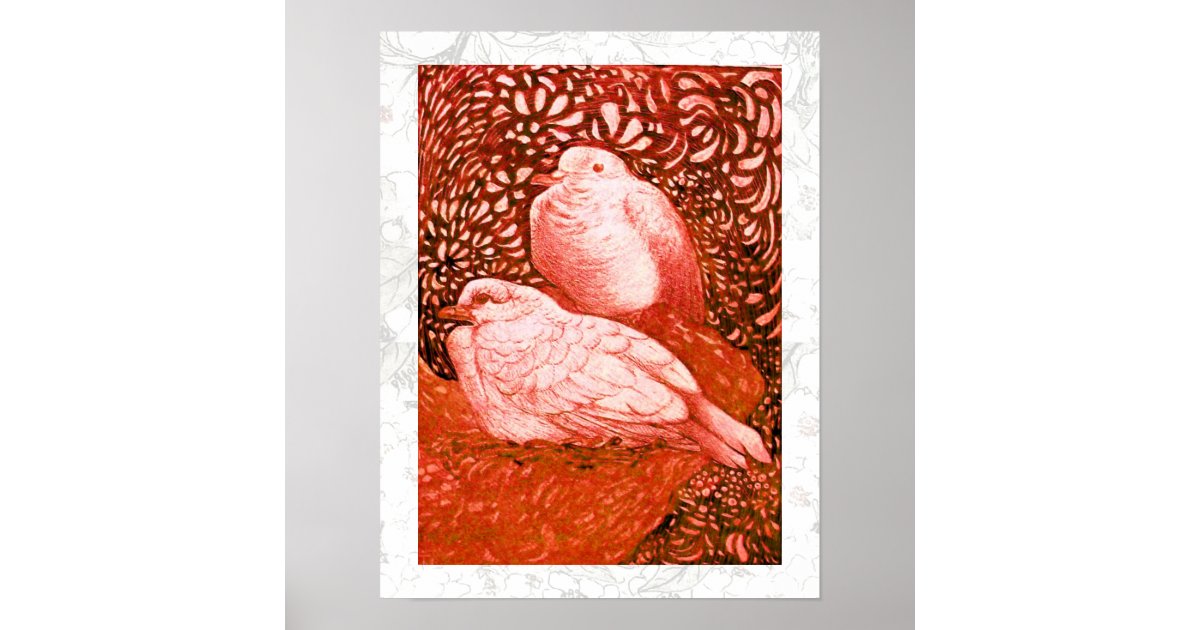 WHITE DOVES IN RED POSTER | Zazzle