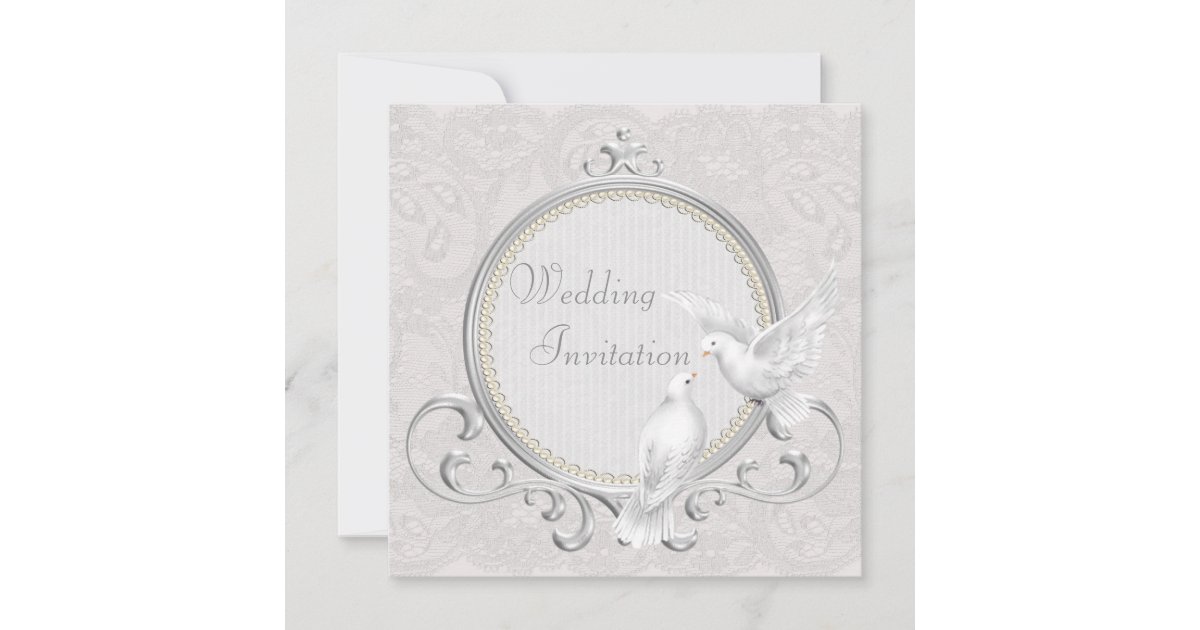 White Doves & Paisley Lace Wedding Invitation | Zazzle