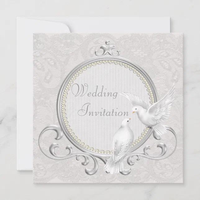 White Doves & Paisley Lace Wedding Invitation | Zazzle