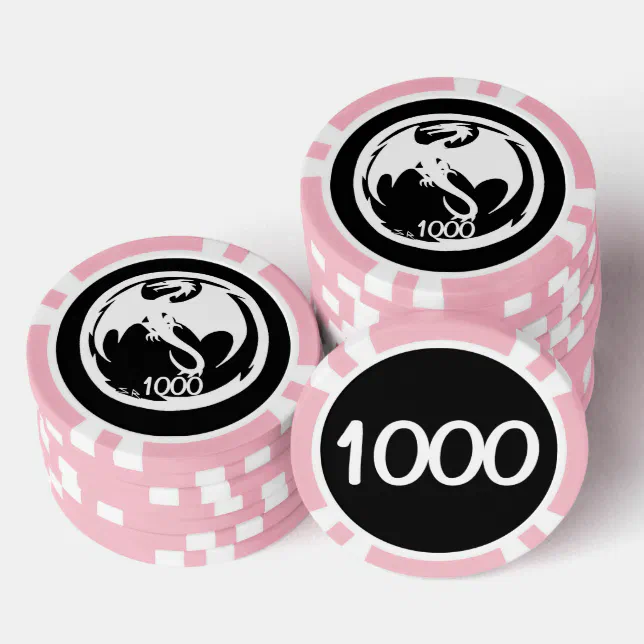 White Dragon black pink 1000 striped poker chip | Zazzle