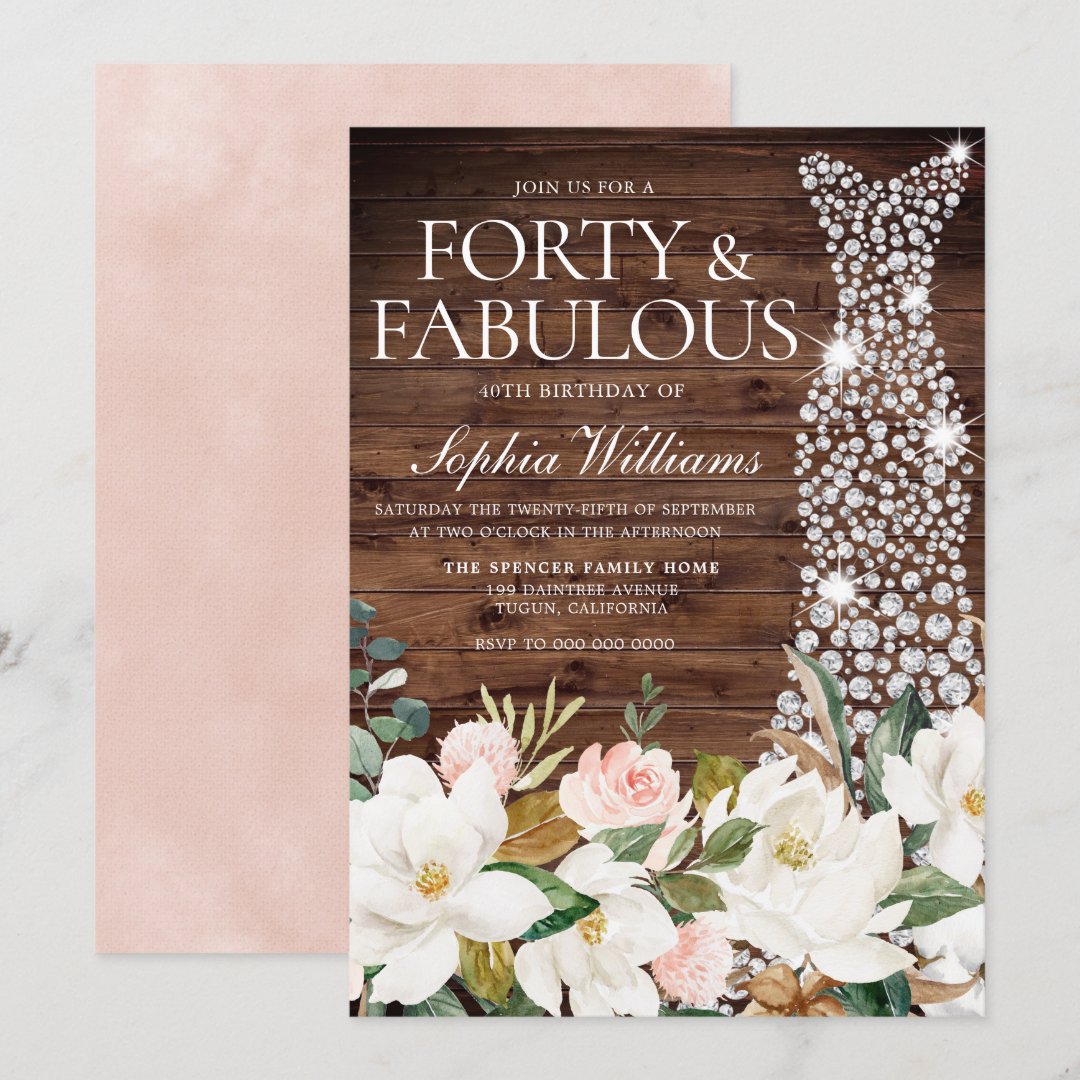White Dress Blush White Rustic 40th Birthday Invitation | Zazzle