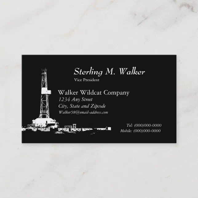 White Drilling Rig Silhouette Business Card | Zazzle