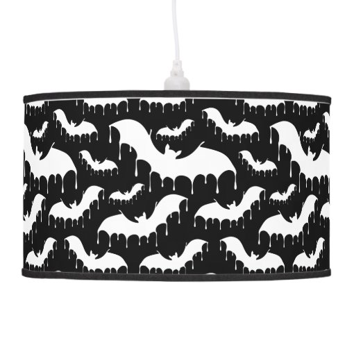 White Drippy Vampire Bats on Black Nu Goth Gothic Hanging Lamp | Zazzle