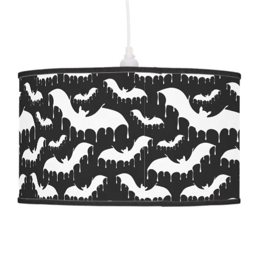 White Drippy Vampire Bats on Black Nu Goth Gothic Hanging Lamp | Zazzle